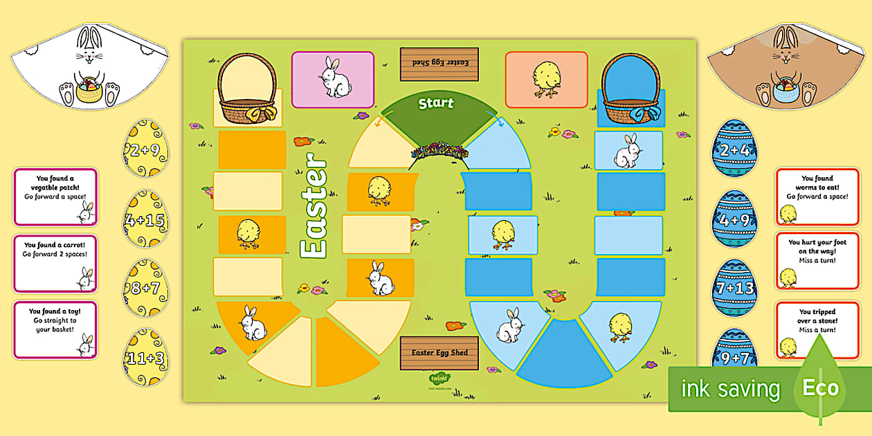 Addition Up to 20 Easter Bunny Hop Board Game (teacher made)
