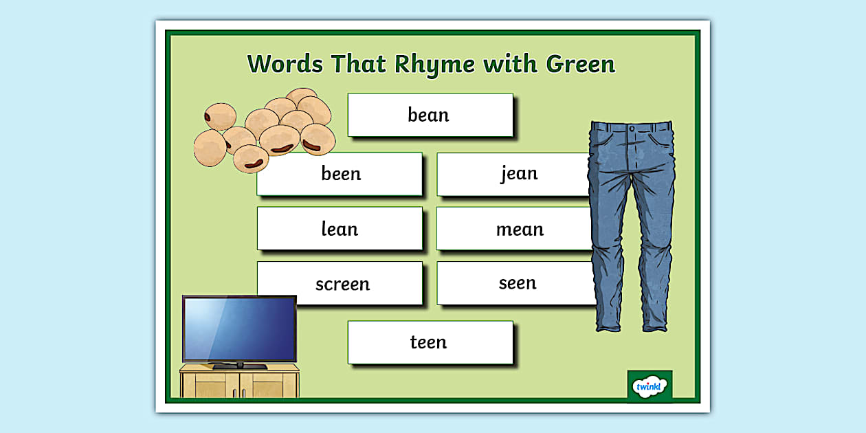 Things That Rhyme with Green Word Mat (teacher made)