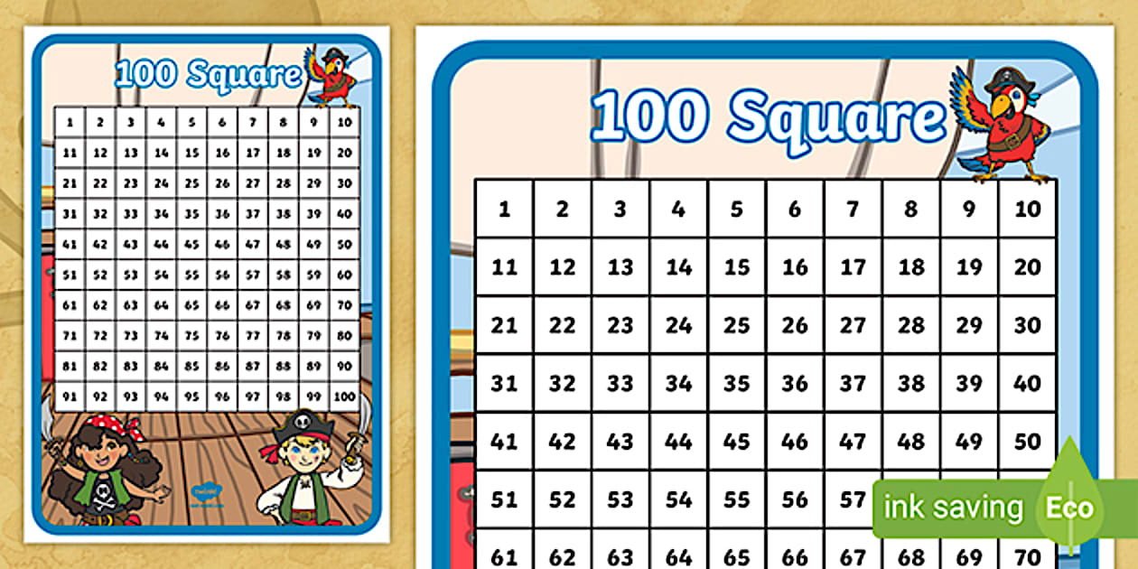 Pirate Themed 100 Number Square (teacher made) - Twinkl