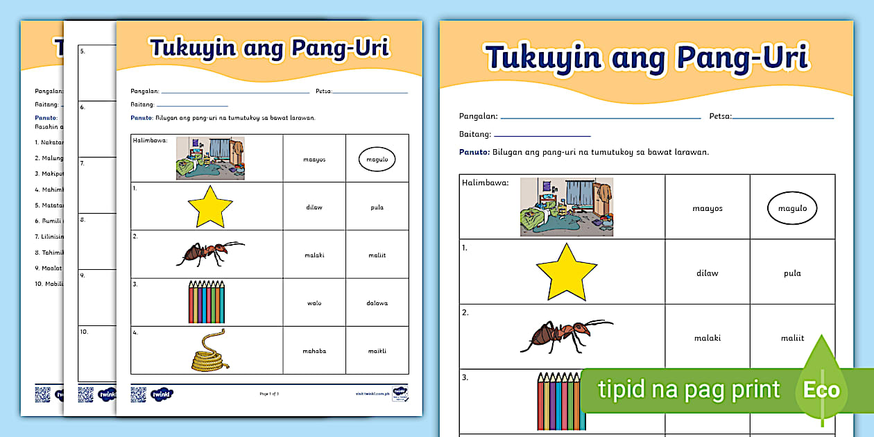 Tukuyin ang Pang-Uri Worksheets | Grade 1-3 | Twinkl PH