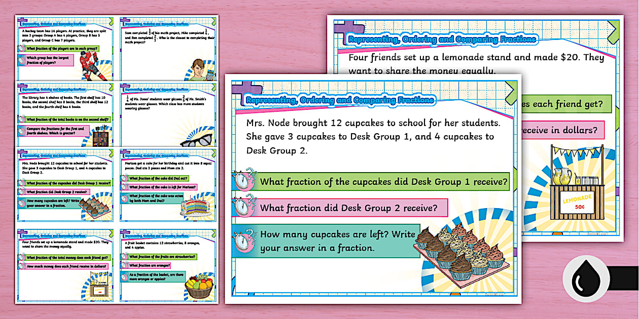 Representing, Ordering and Comparing Fractions Challenge Cards French