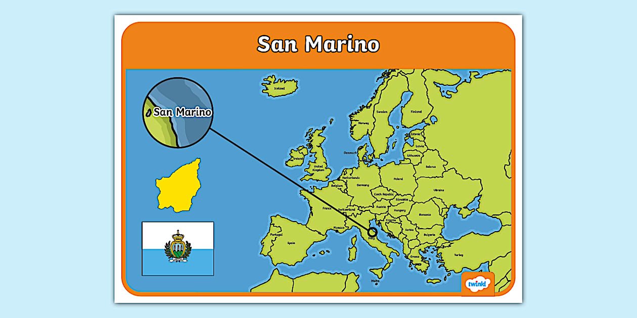 San Marino on Map of Europe Display Poster (teacher made)