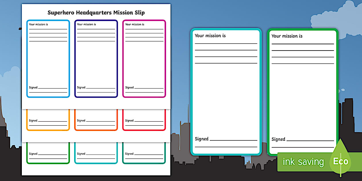 Superhero Headquarters Mission Slip Activity (teacher made)