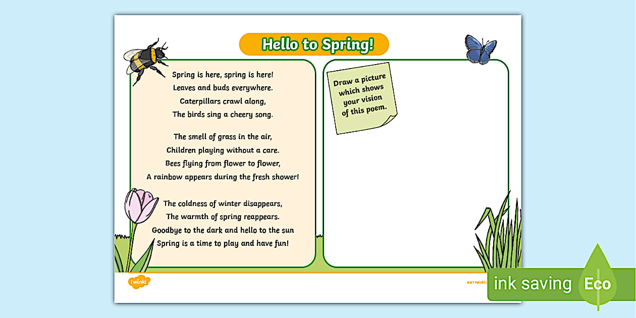 Hello to Spring Poem and Drawing Activity | Twinkl Resources