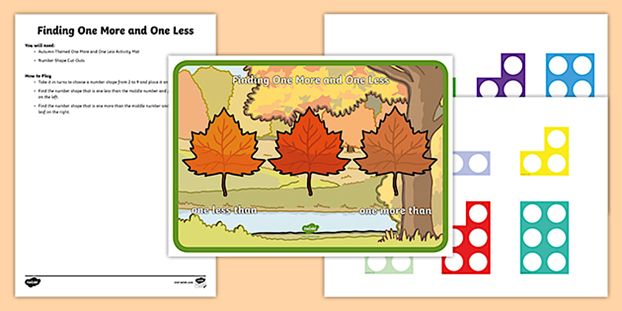 👉 EYFS Autumn-Themed Finding One More and One Less Number Shape Activity