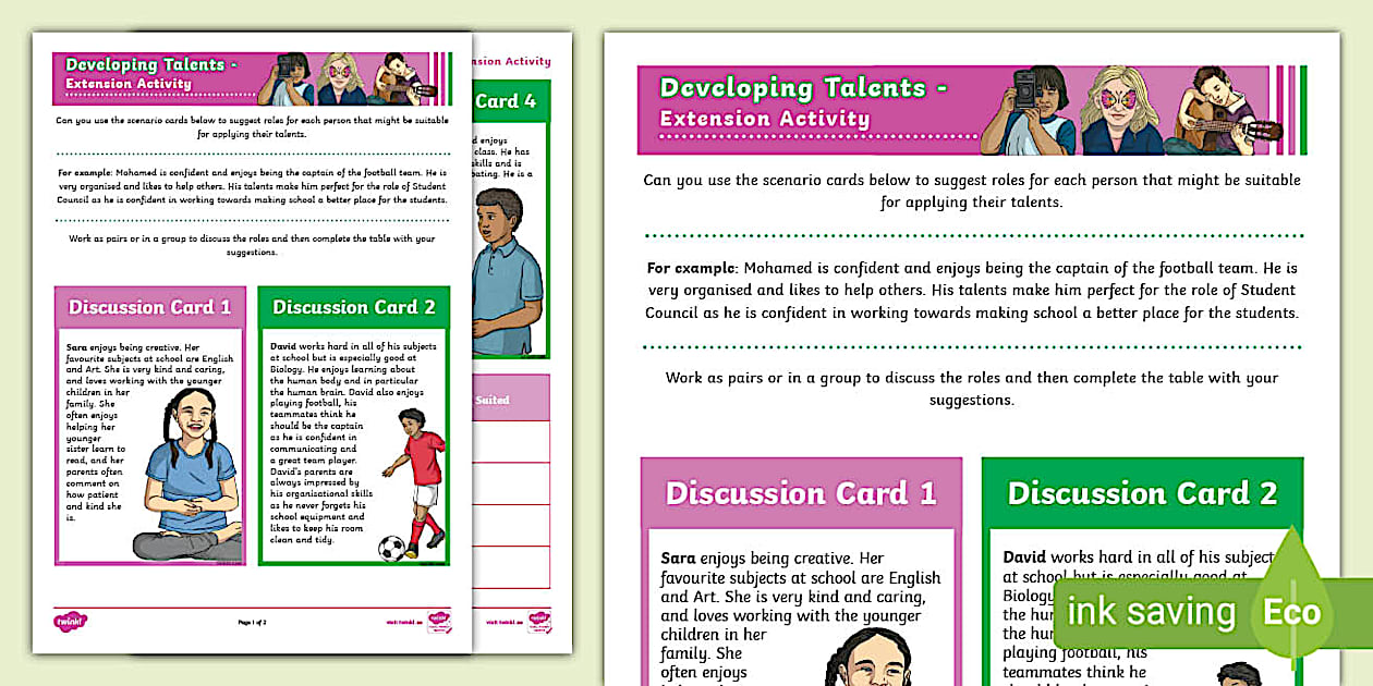 Year 3 - Lesson 6 - Developing Talents Extension Activity