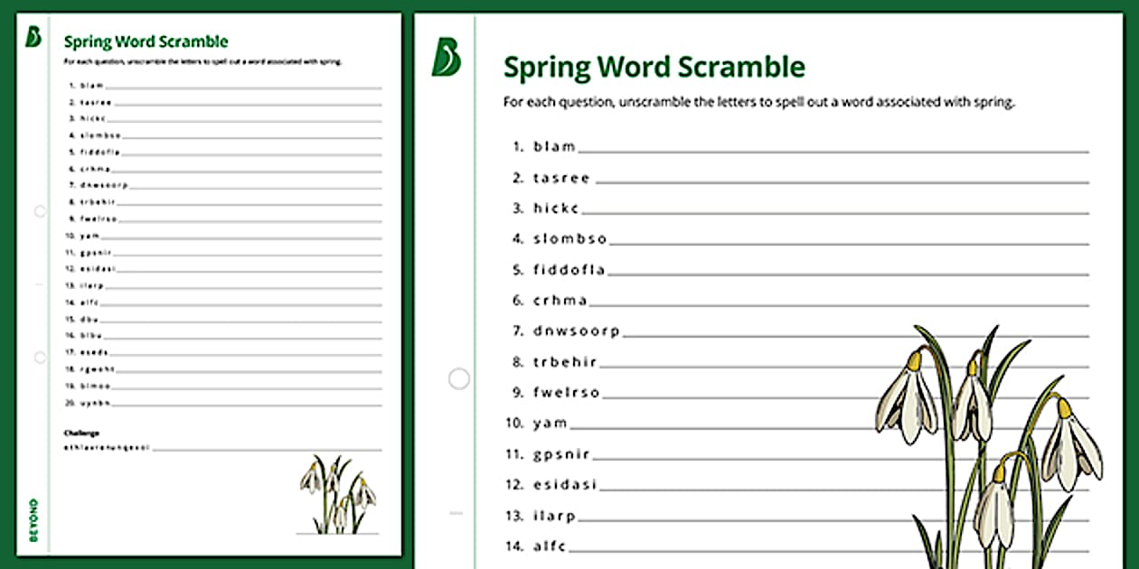 Spring Word Scramble | Festivals and Events | Beyond