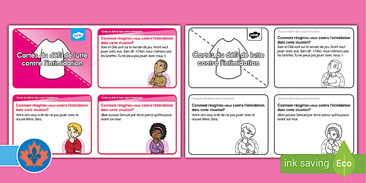 Pink Shirt Day Anti-Bullying Challenge Cards French - Twinkl