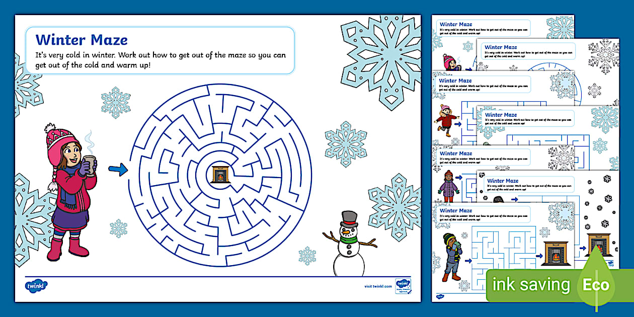 Winter Maze Activity Worksheets