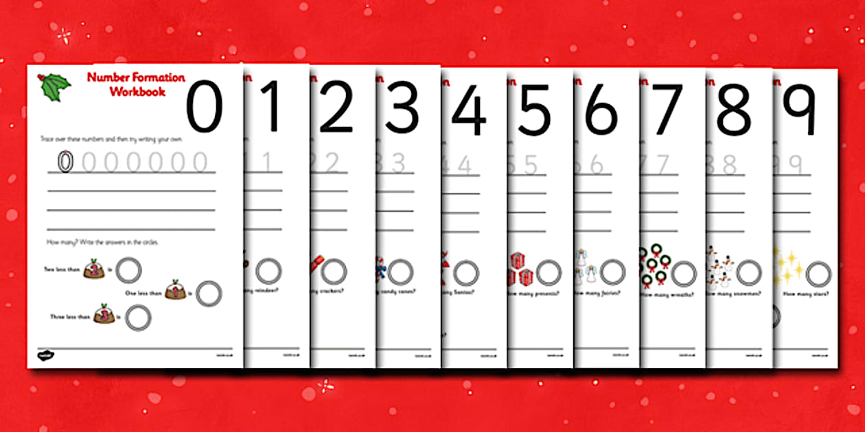 Number Formation - Christmas - Number 9 and Below - Twinkl
