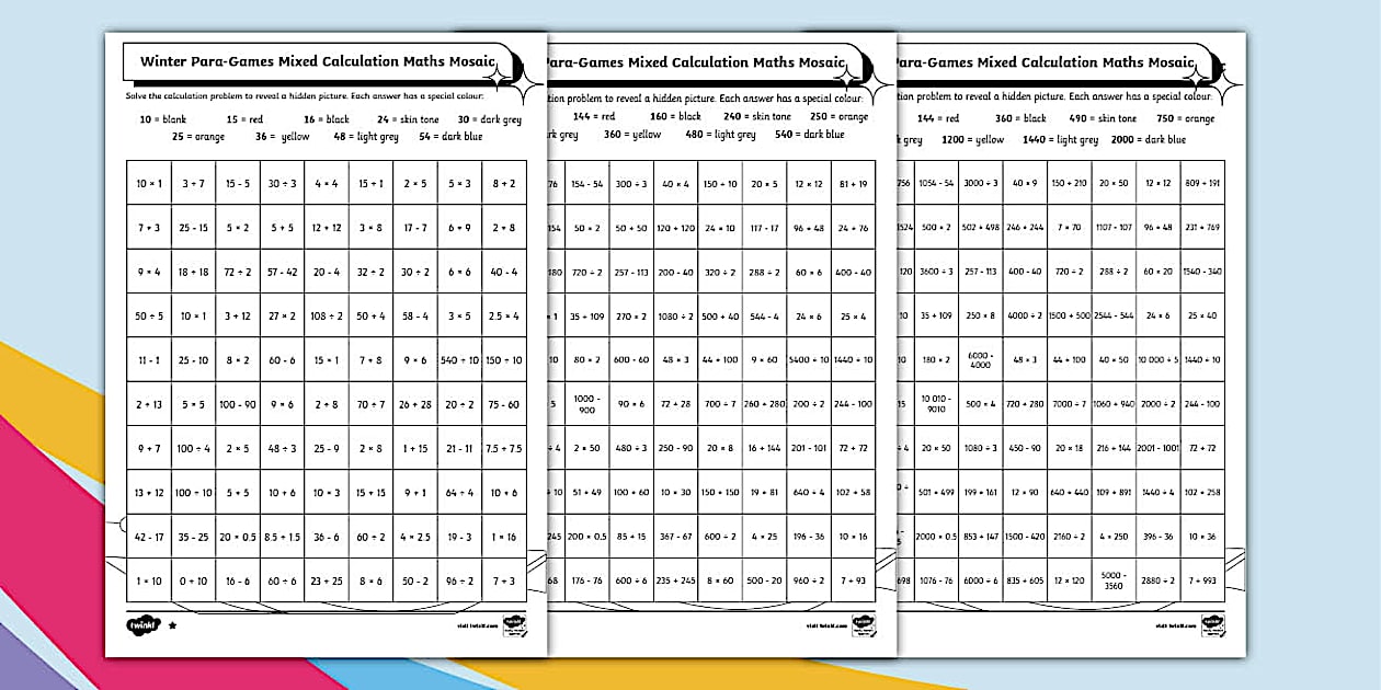UKS2 Winter Para-Games Mixed Calculation Worksheets - Twinkl