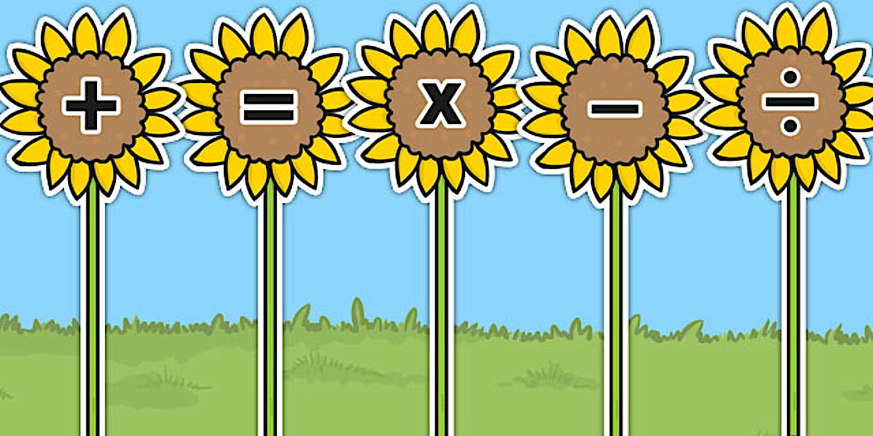 Maths Symbols on Sunflowers - Twinkl