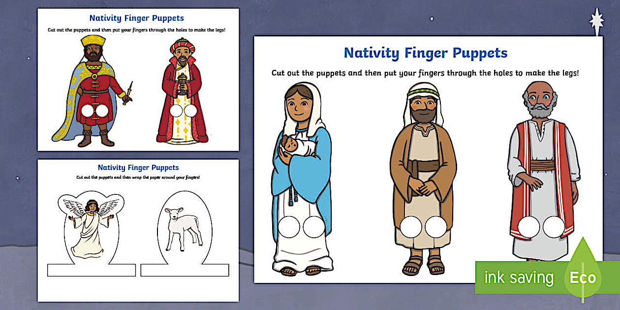 The Nativity Finger Puppets (professor feito) - Twinkl