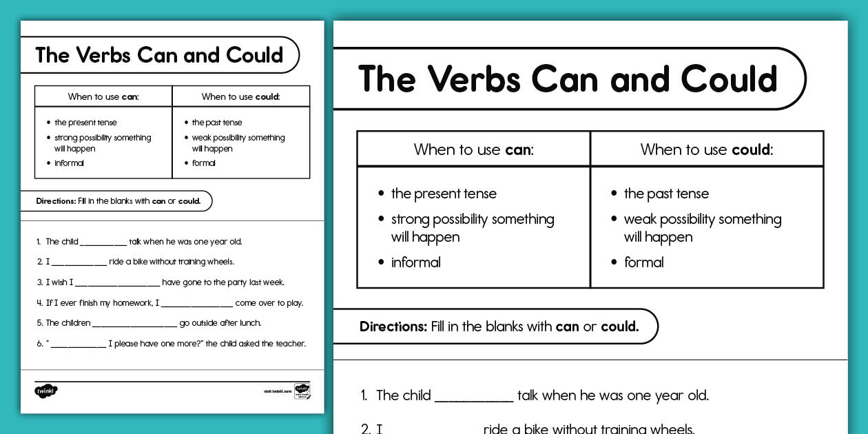 Verbs "Can" and "Could" Worksheet for ELL (teacher made)