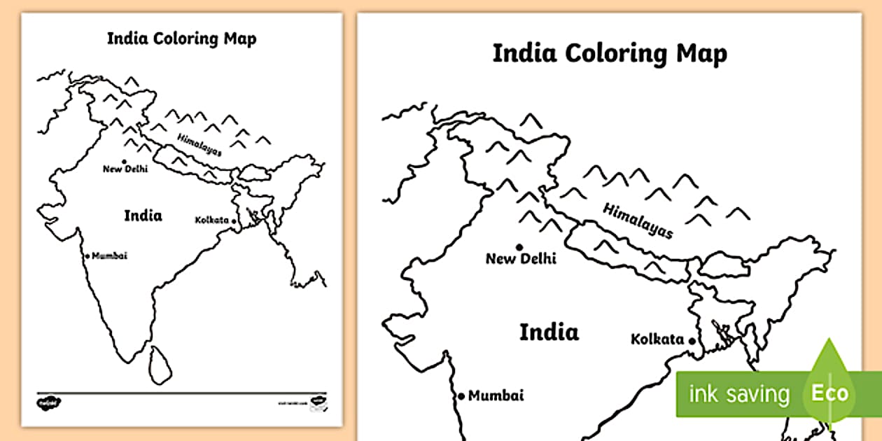 Editable India Map Coloring Activity Worksheet - Twinkl