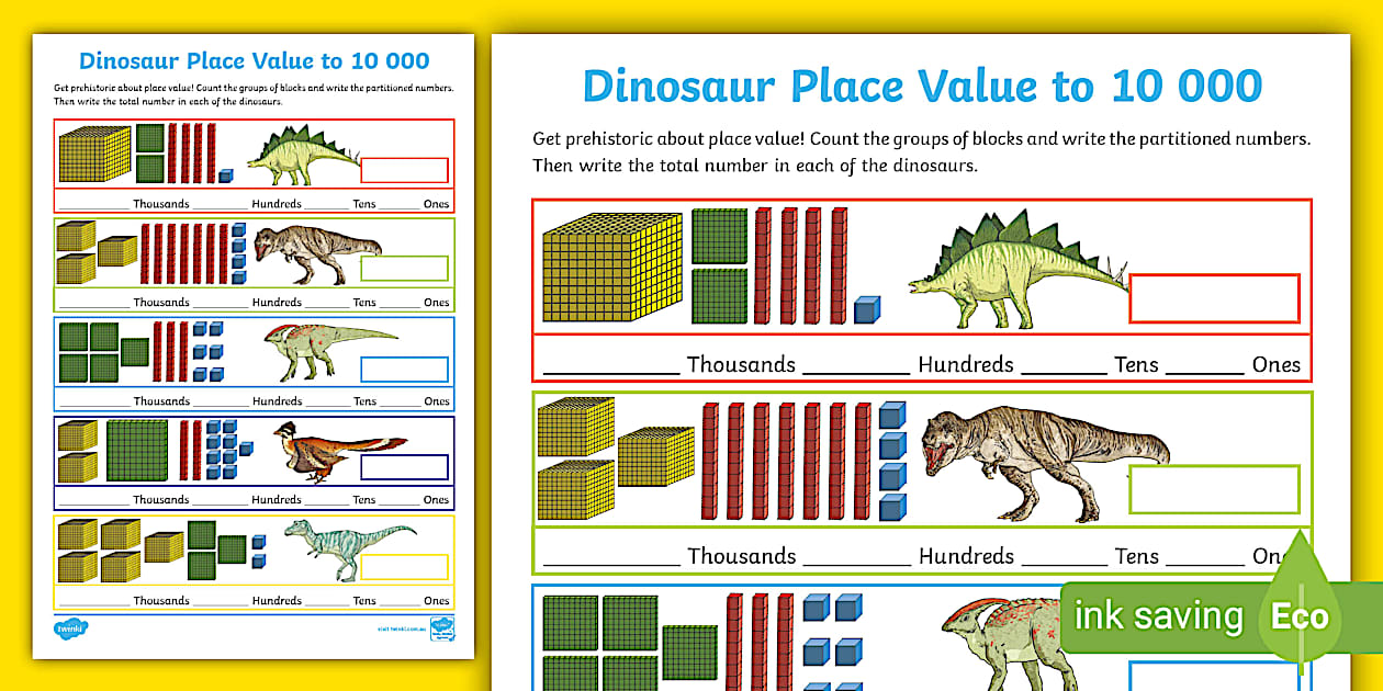 Dinosaur Place Value to 10 000 (teacher made) - Twinkl