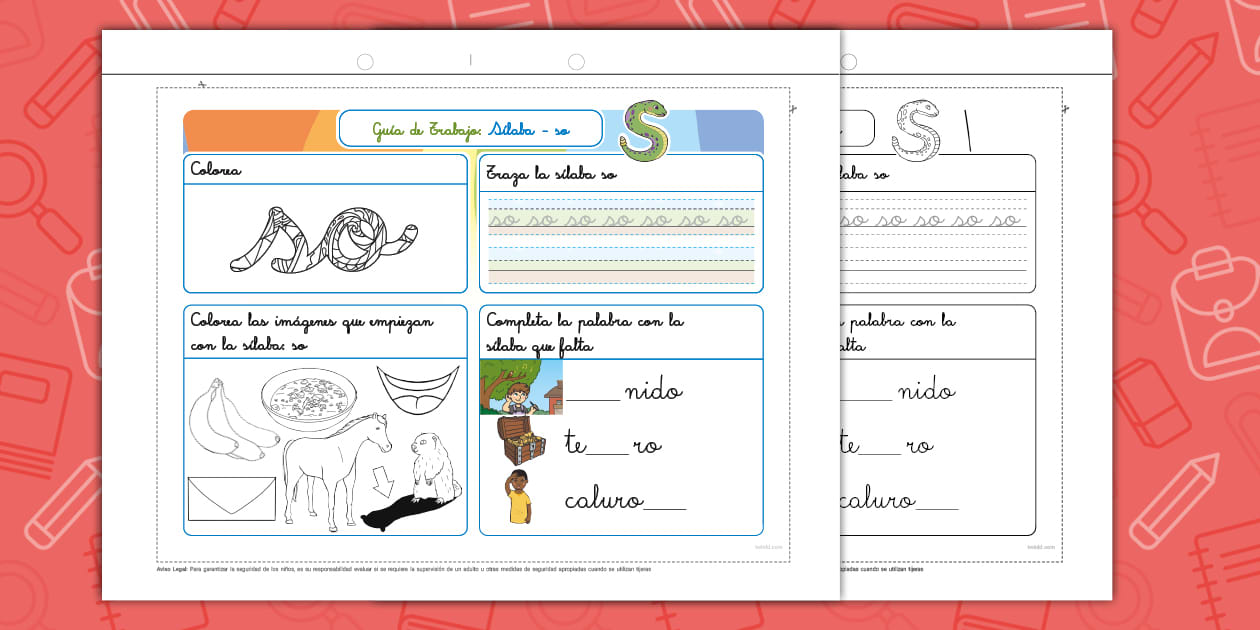 Guía de Trabajo: Práctica de Sílaba - so (teacher made)