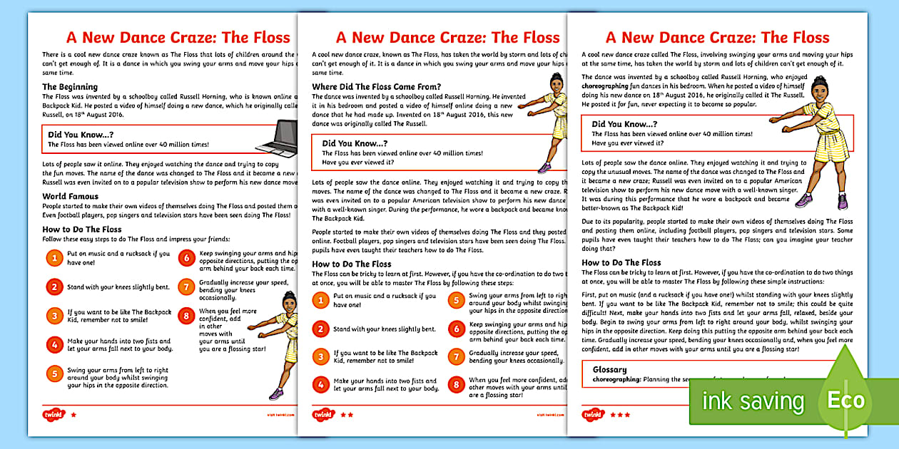 New Floss Dance Craze | Reading Comprehension KS2 | Twinkl