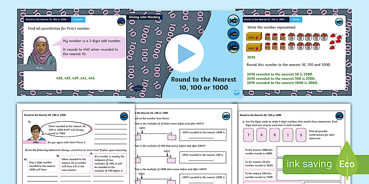 👉 Y4 DiM: Step 17 Round to Nearest 10, 100 or 1000 Lesson Pack