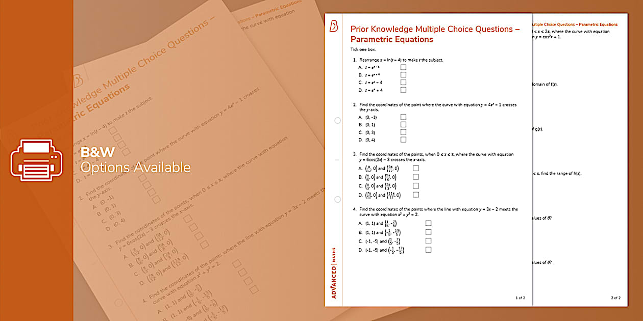 👉 Parametric Equations - Prior Knowledge Questions