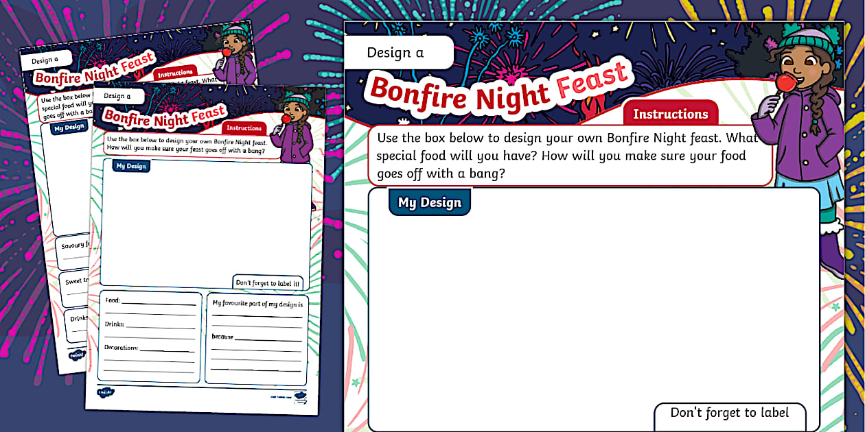 Design a Bonfire Night Feast Worksheet (teacher made)
