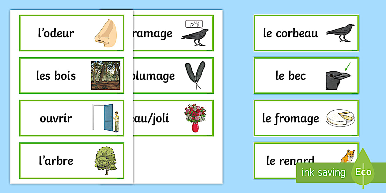 The Crow and the Fox Word Cards French (teacher made)