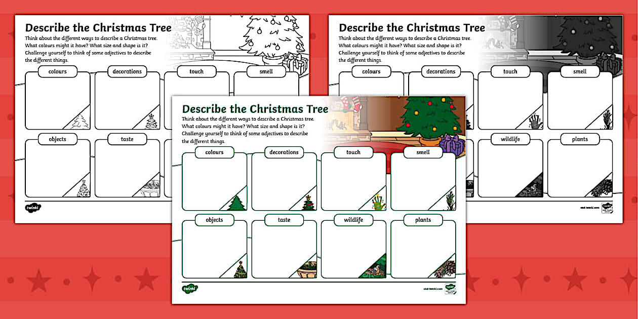 Christmas Tree Adjectives Worksheet - Twinkl