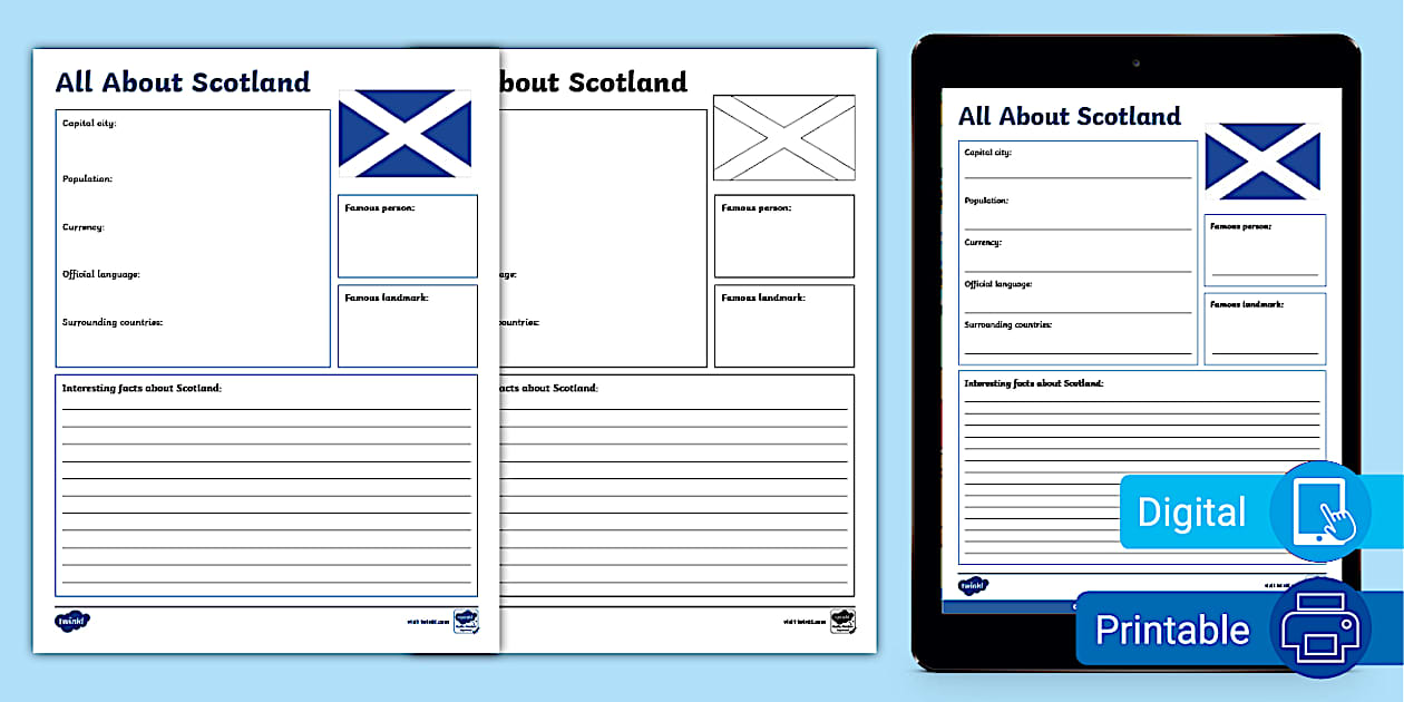 All About Scotland Research Activity Worksheet - Twinkl
