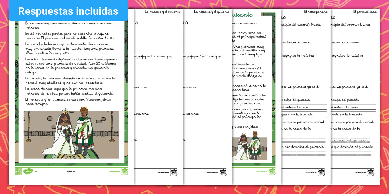 Comprensión lectora por niveles: La princesa y el guisante