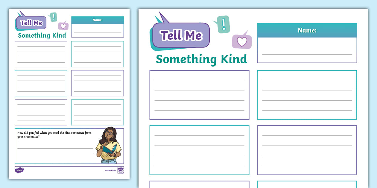 Tell Me Something Kind Game: Activity Sheet (teacher made)