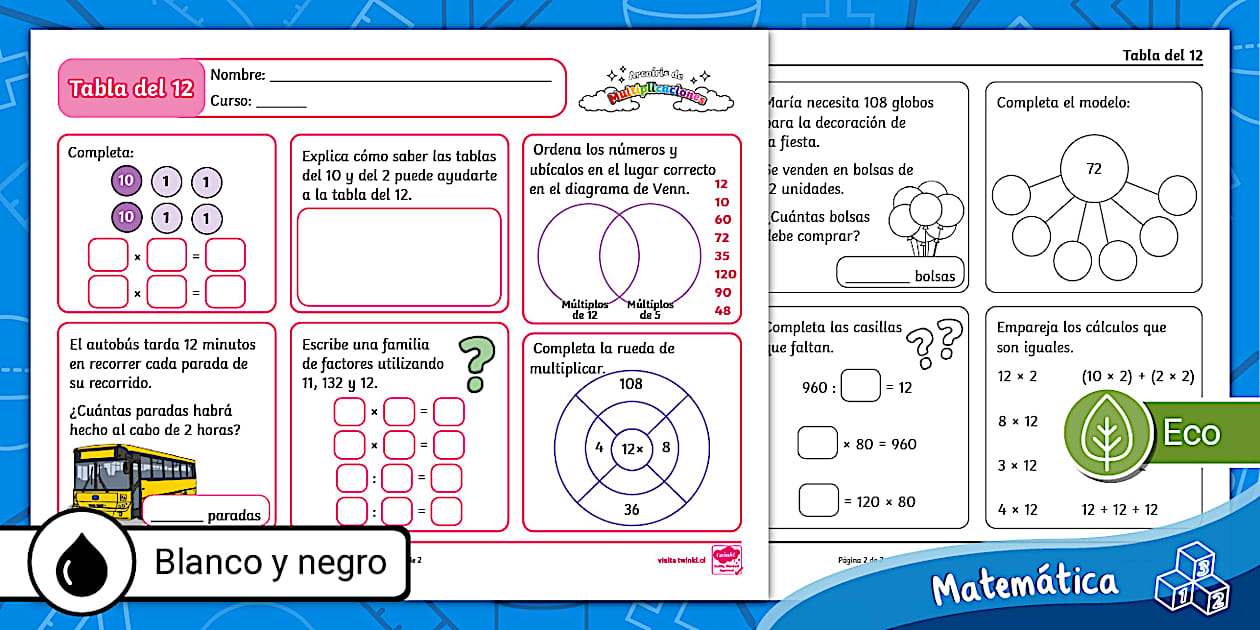 Guía de Trabajo: Tabla del 12 (teacher made) - Twinkl