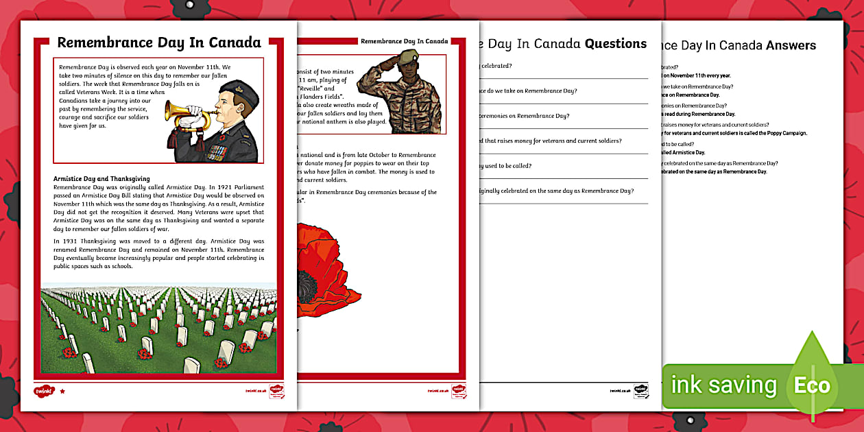 Remembrance Day in Canada Reading Comprehension | Grades 4–6