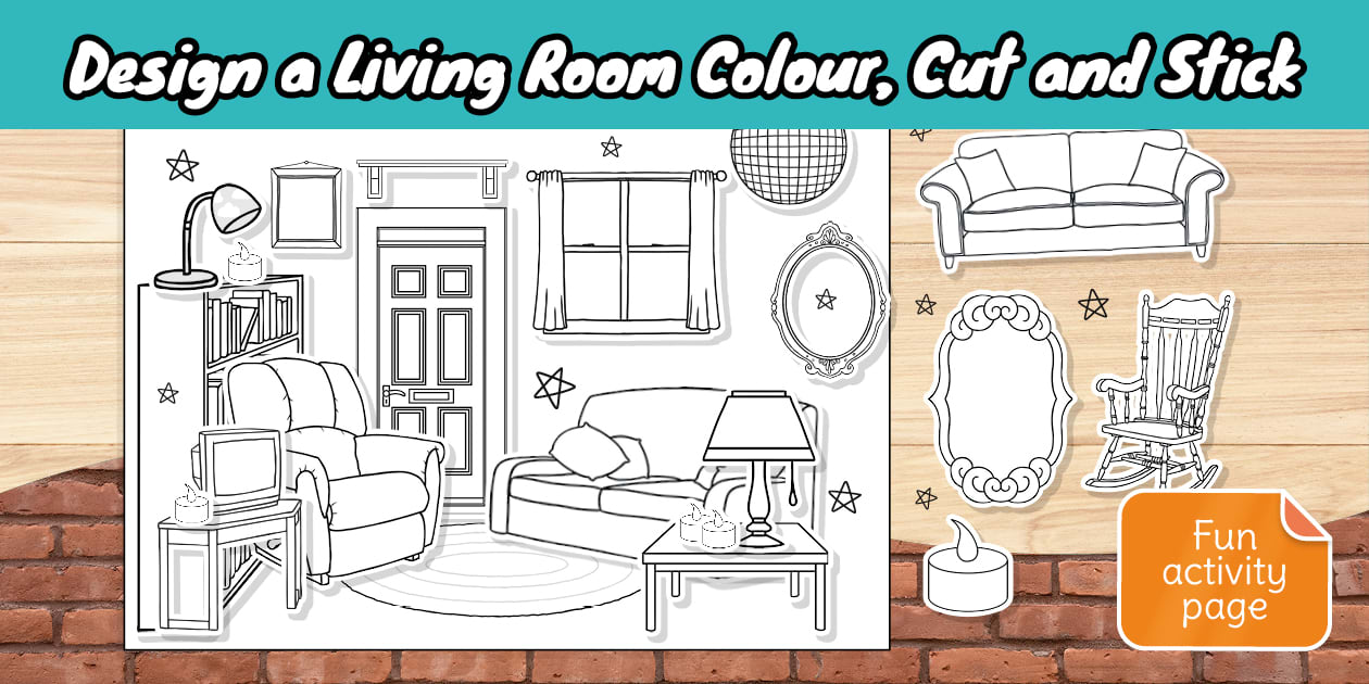 * NEW * Design a Living Room Colour, Cut and Stick Worksheet