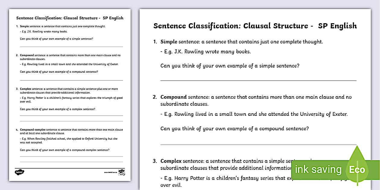 Clausal Structure Worksheet - SP English (teacher made)