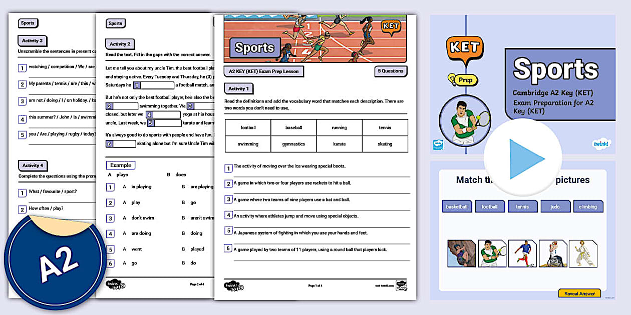 A2 Key (KET) Prep Lesson - Sports with Twinkl (teacher made)