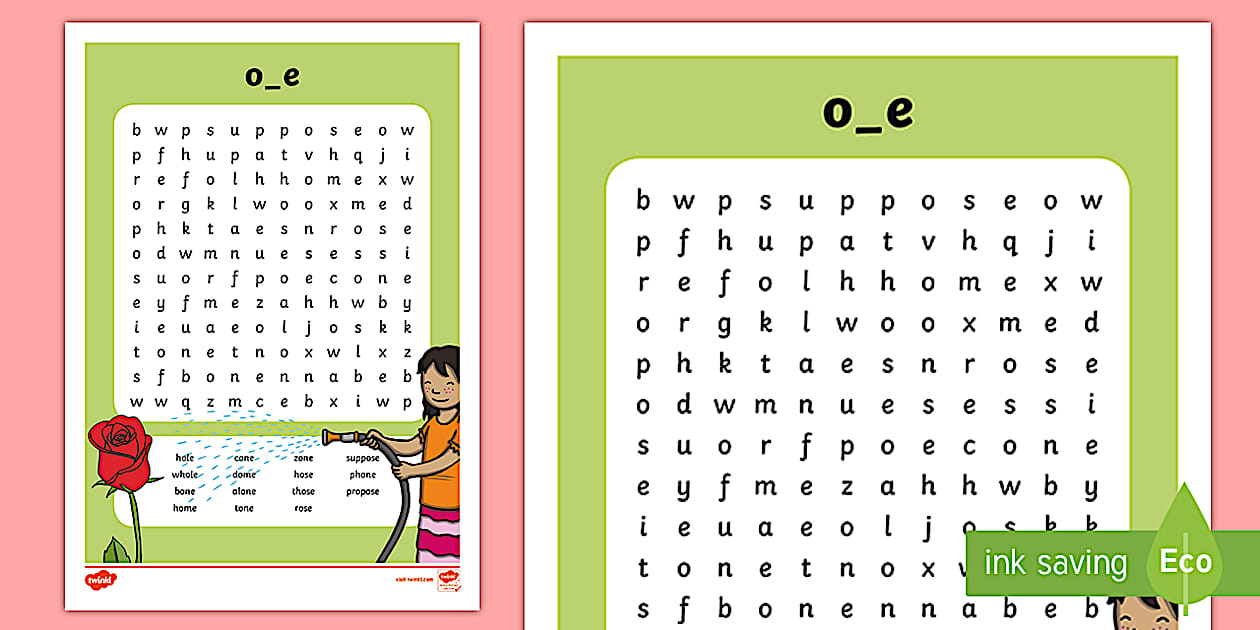 Editable Split 'o_e' Digraph Differentiated Word Search