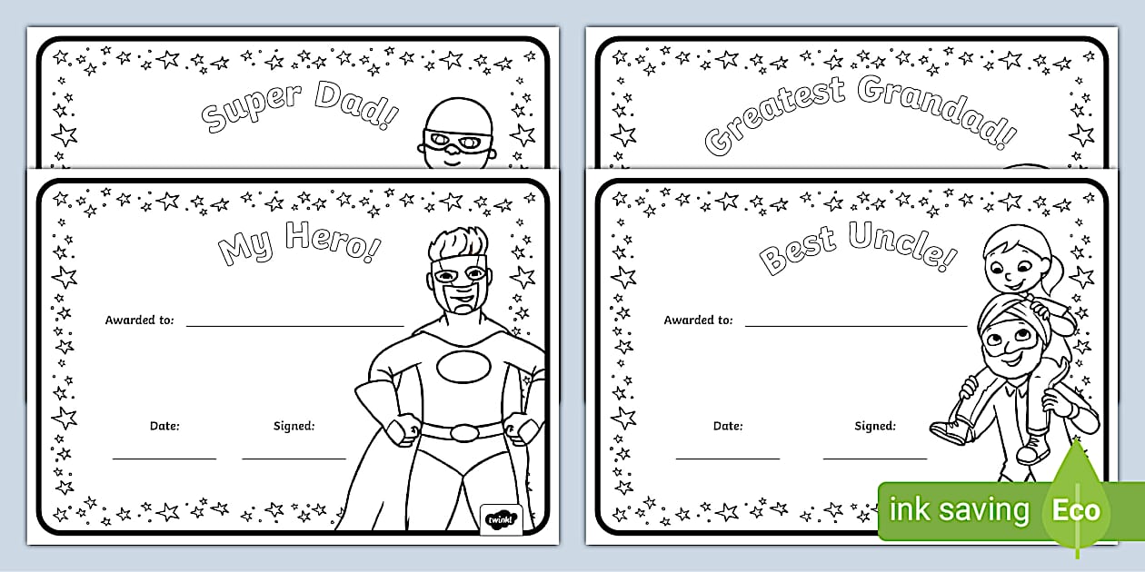 Editable Colouring Father's Day Certificates (teacher made)