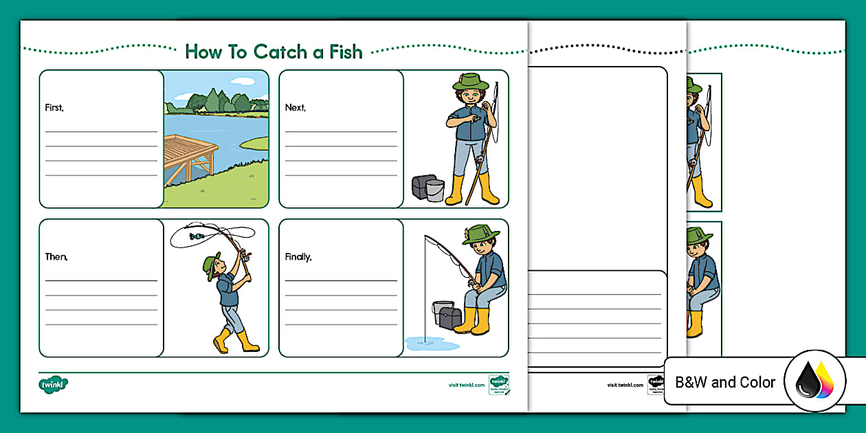 How To Catch a Fish Sequencing Worksheet for K-2nd Grade