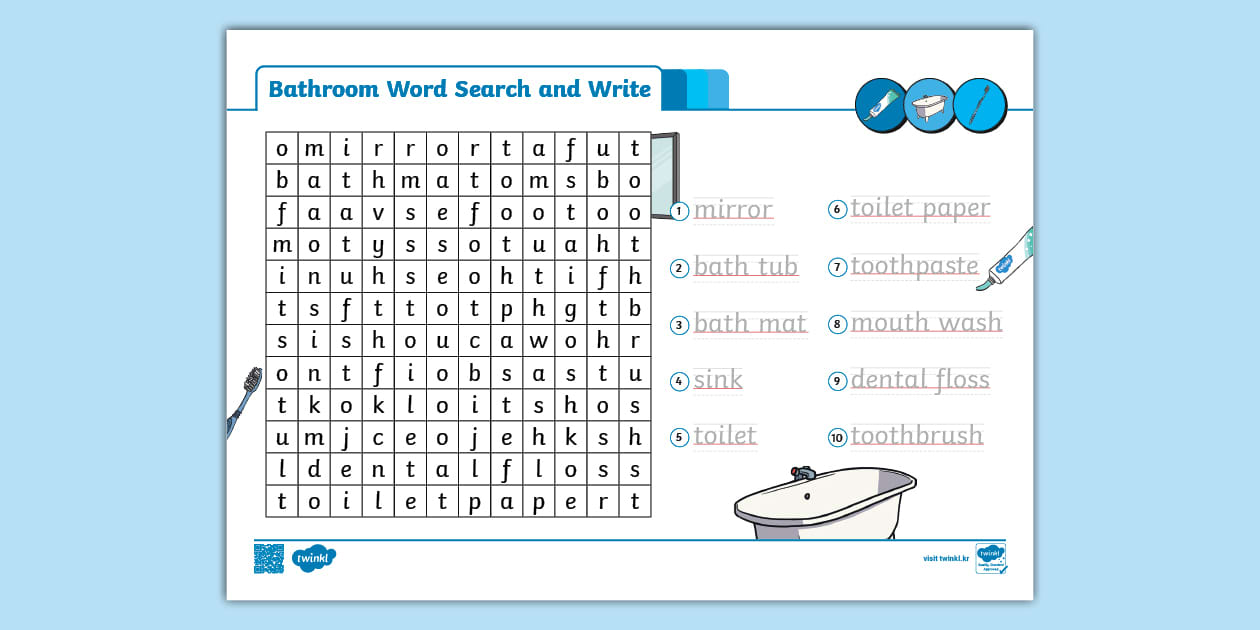 01 Teacher I Am Done | Bathroom Word Search and Write Activity