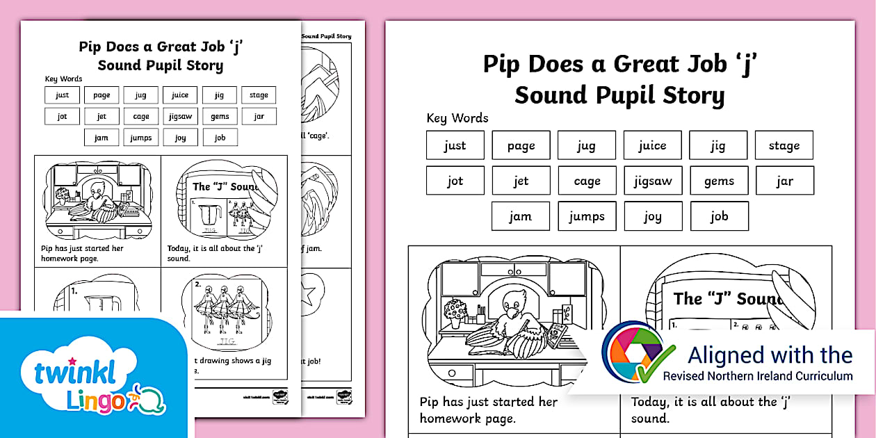 Pip Does a Great Job 'j' Sound Pupil Story Activity Sheet