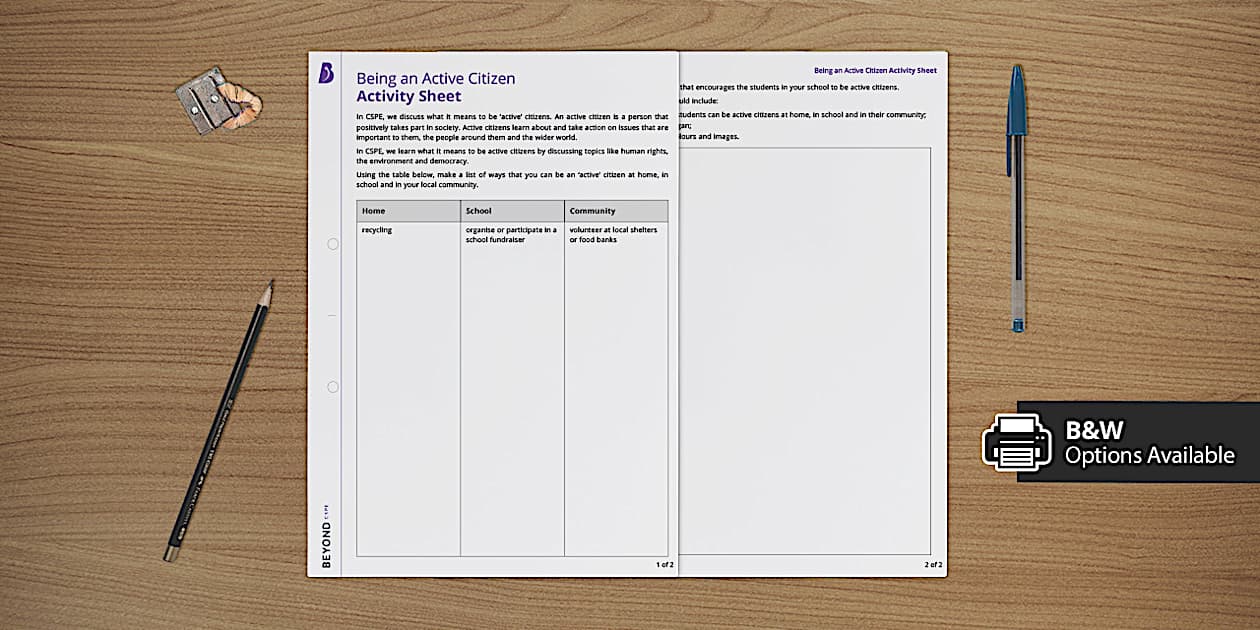 Being an Active Citizen Worksheet