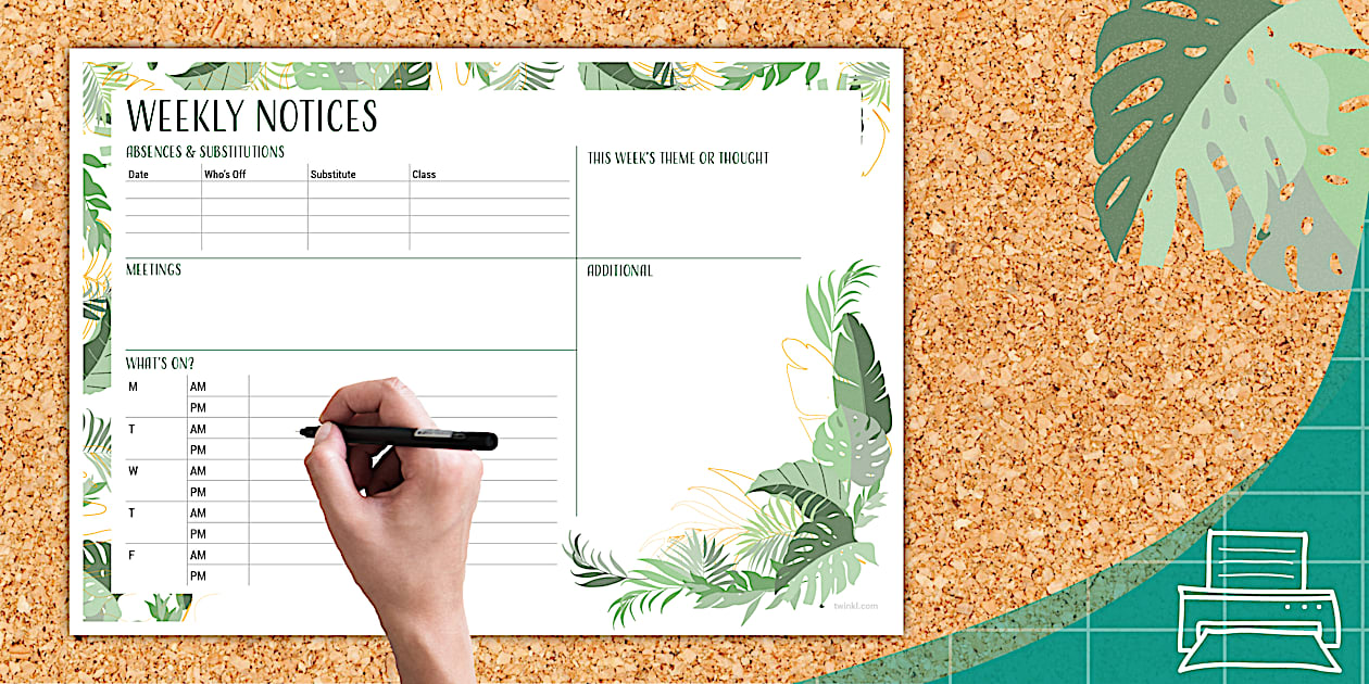 Weekly Bulletin | Staffroom Noticeboard | Classroom Display | Tropical