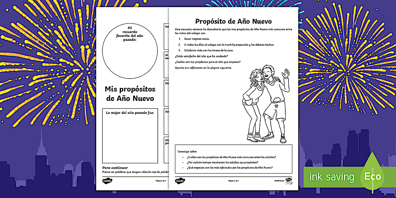 Ficha de actividad: Los propósitos de Año Nuevo - Twinkl