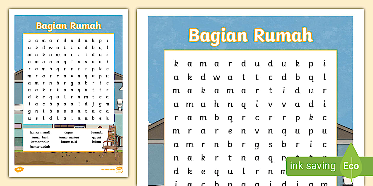 Parts of a House Word Search - Indonesian (teacher made)