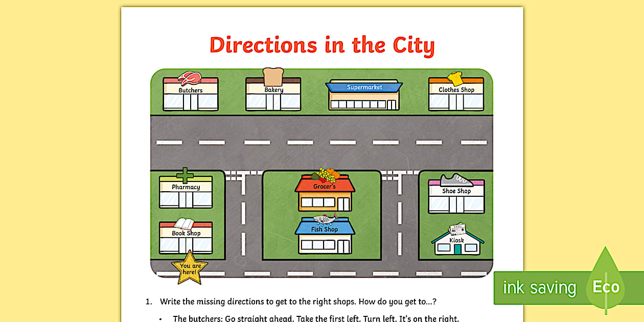 Editable Directions in the City Worksheet (teacher made)