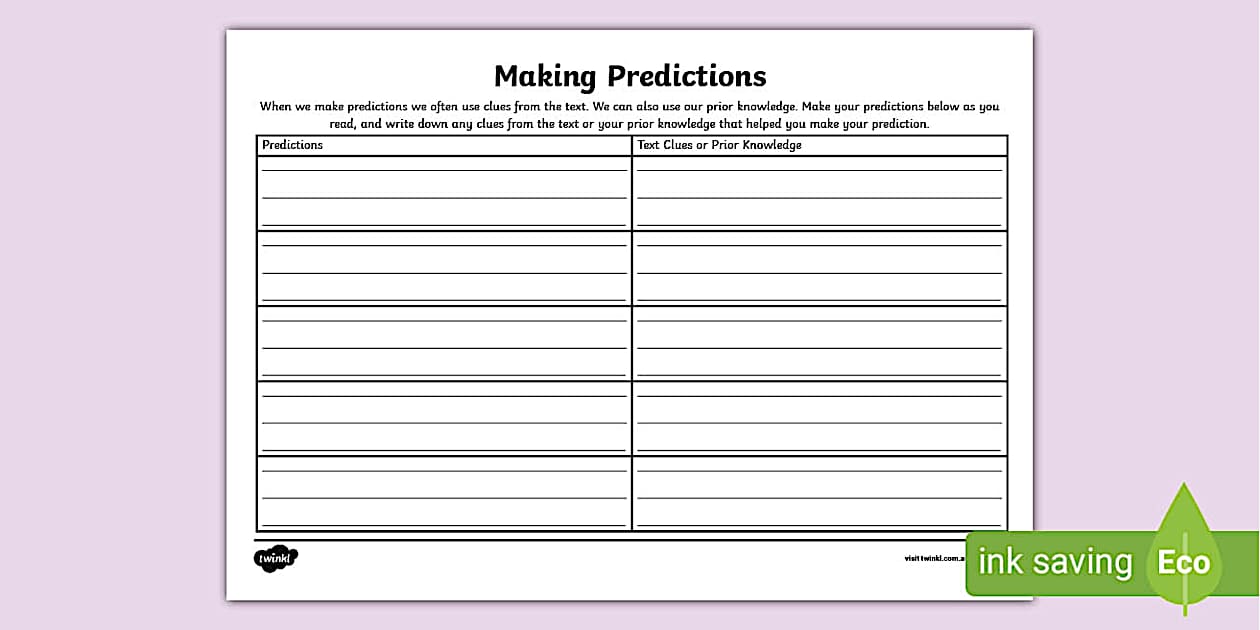 Making Predictions While Reading Worksheet (teacher made)