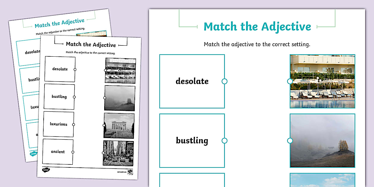KS2 Adjectives Matching Worksheet (Teacher-Made) - Twinkl
