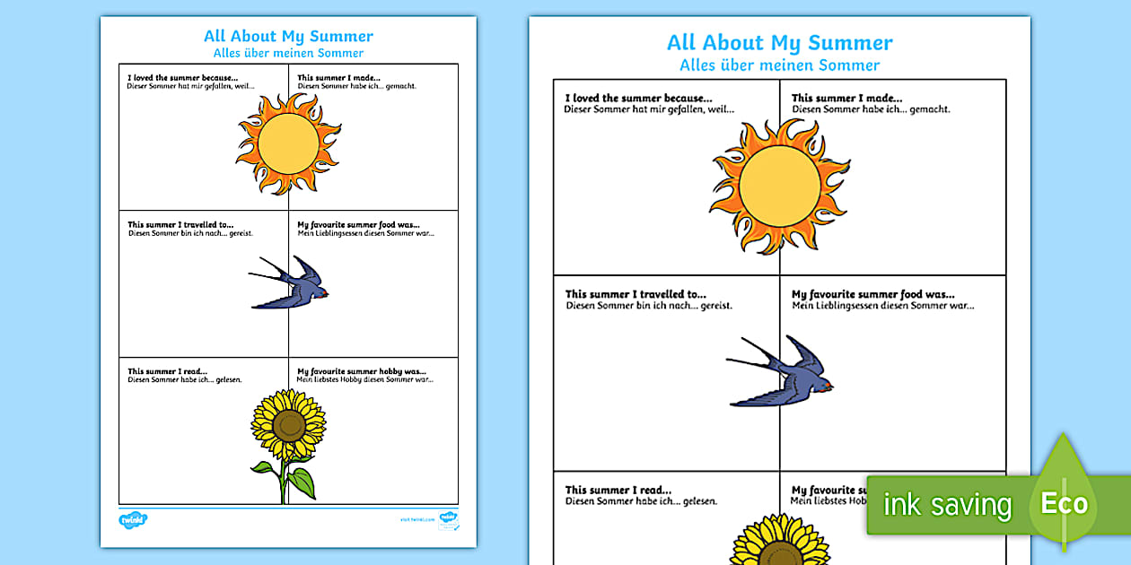 All About My Summer Worksheet / Worksheet - English/German - All About My