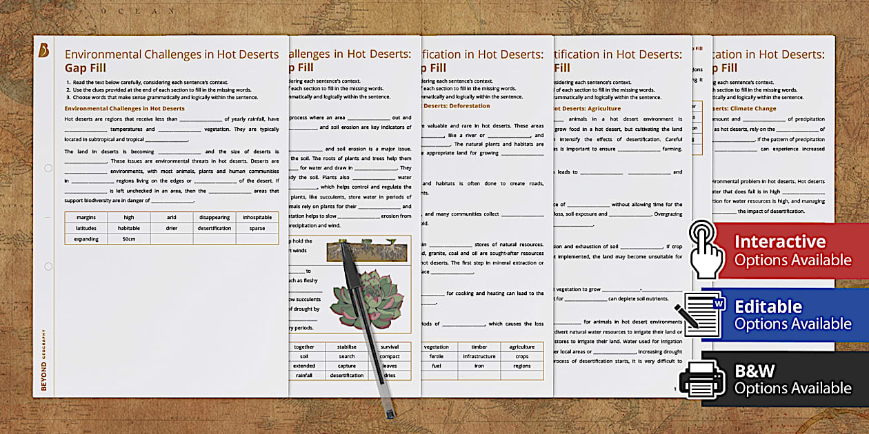 Environmental Challenges in Hot Deserts Gap Fill - Twinkl