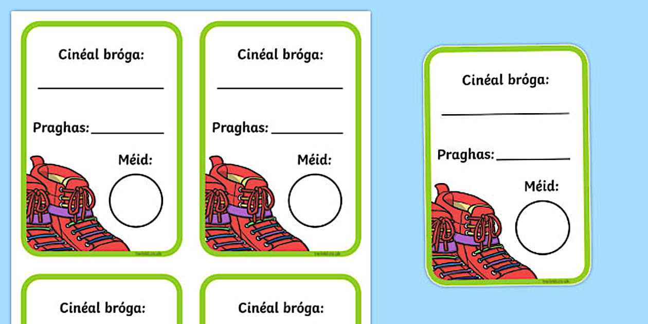 Shoe Shop Role Play Shoe Box Labels Gaeilge (Teacher-Made)